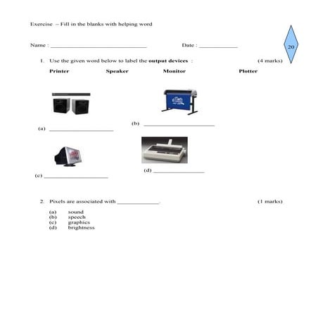 Output Devices In-Class Worksheet (Easy) | DOC | Computer Peripherals ...