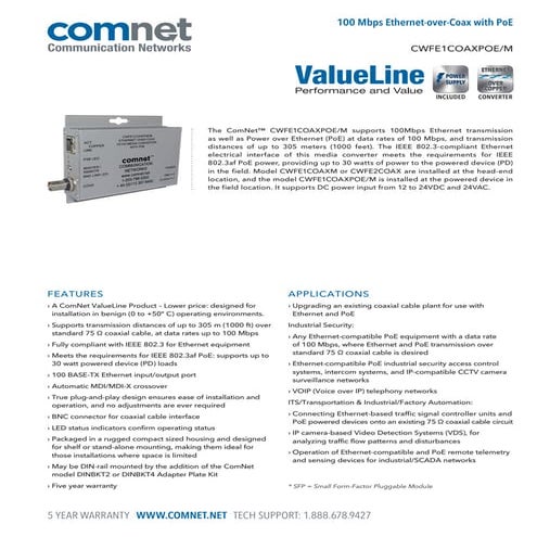 ComNet CNFE2MCPOEM Data Sheet | PDF