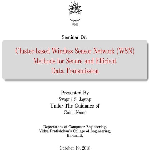 Cluster Based Wireless Sensor Network Wsn Methods For Secure And Efficient Data Transmission Pdf