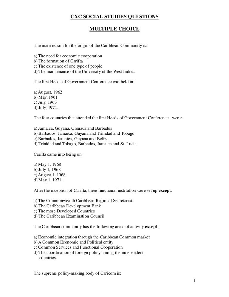 Cxc Past Papers For Social Studies With Multiple Choice Questions cxc-past-papers-for-social-studies-with-multiple-choice-questions