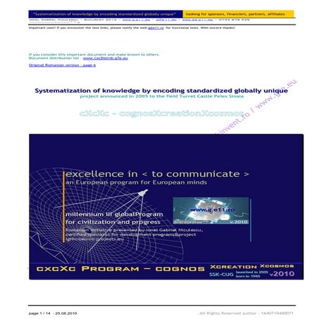 cxcxc program ssk-cug 2010 - standardized systematization of knowledge via code unique globally ...