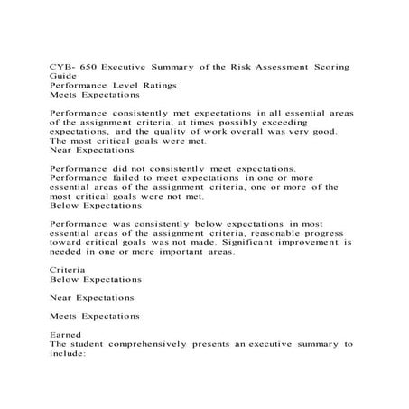 CYB- 650 Executive Summary of the Risk Assessment Scoring Guide | PDF