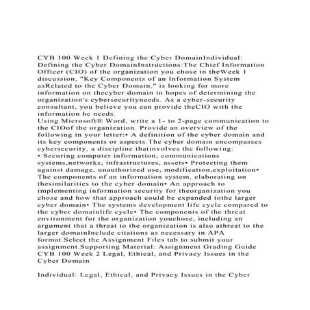 CYB 100 Week 1 Defining the Cyber DomainIndividual Defining t.docx