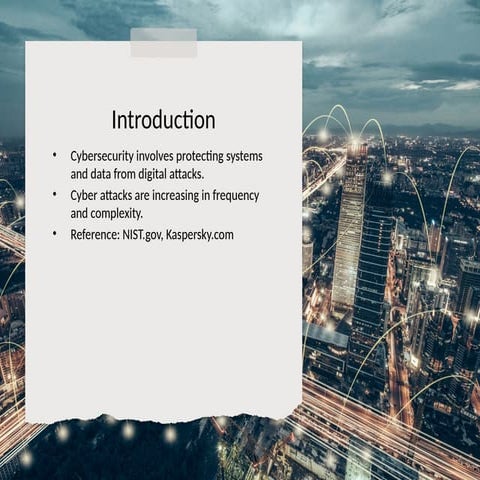 Cyber attack Cybersecurity involves protecting systems and data from digital attacks.pptx