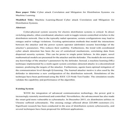 Cyber Attack Correlation And Mitigation For Distribution Systems Via Machine Learning Docx