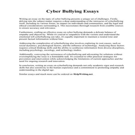 Cyber Bullying Essays. Brunswick Community College | PDF