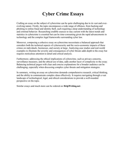 Cyber Crime Essay.pdf | Crime & Harmful Acts to Individuals, Society ...