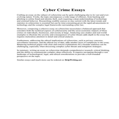 Cyber Crime Essays | PDF | Crime & Harmful Acts to Individuals, Society ...