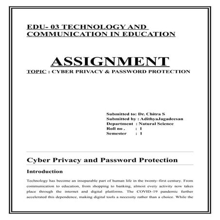 Cyber privacy and password protection assignment | DOCX