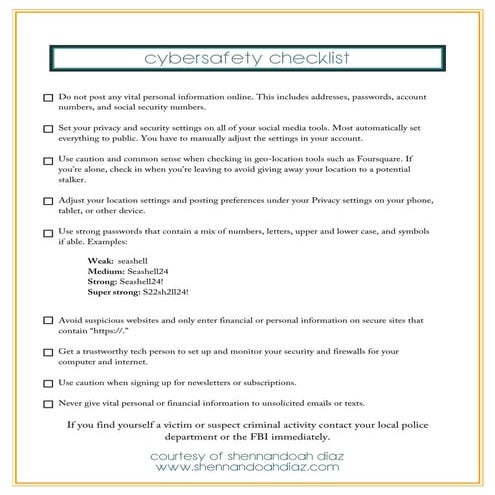 Cybersafety Checklist for Writers | PDF | Internet Safety | Parenting