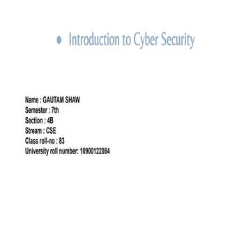 Cyber Security introduction , importance, common cyber threats,etc | PDF