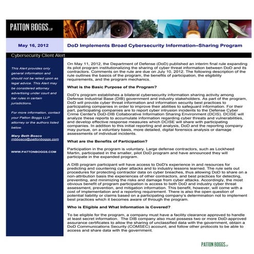 Dod Implements Broad Cybersecurity Information Sharing Program Pdf