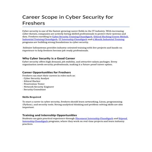 Career Scope and Training Opportunities in Cyber Security for Freshers ...