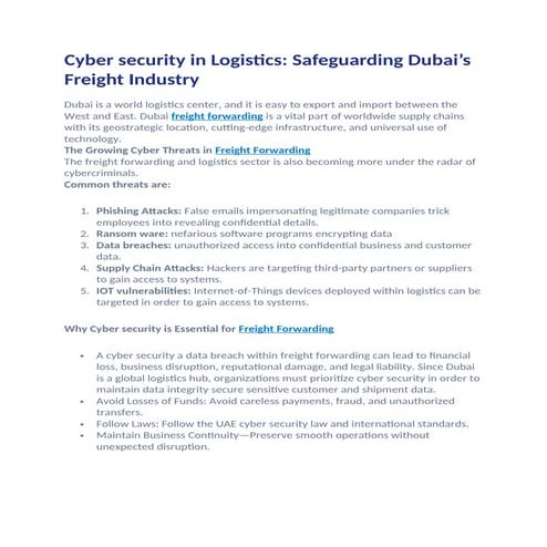 Cyber security in Logistics: Safeguarding Dubai’s Freight Industry | DOCX