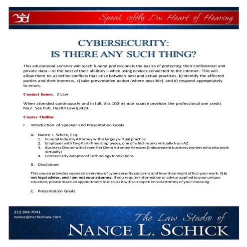 Cybersecurity Continuing Education Course Outline | PDF