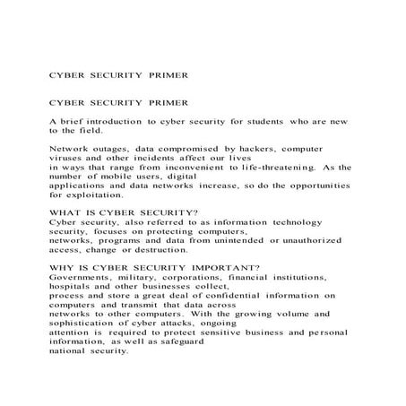 CYBER SECURITY PRIMERCYBER SECURITY PRIMERA brief in | PDF
