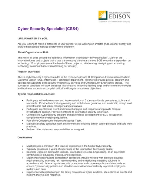 Cyber Security Operations Specialist (Mid Level) | PDF | Business ...