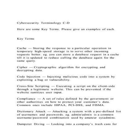 Cybersecurity Terminology C-DHere are some Key Terms. Please | PDF
