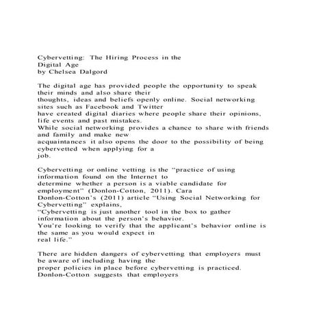 Cybervetting The Hiring Process in the Digital Ageby Chel | DOCX