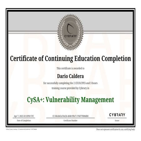 CySA+ Vulnerability Management - Cybrary | PDF