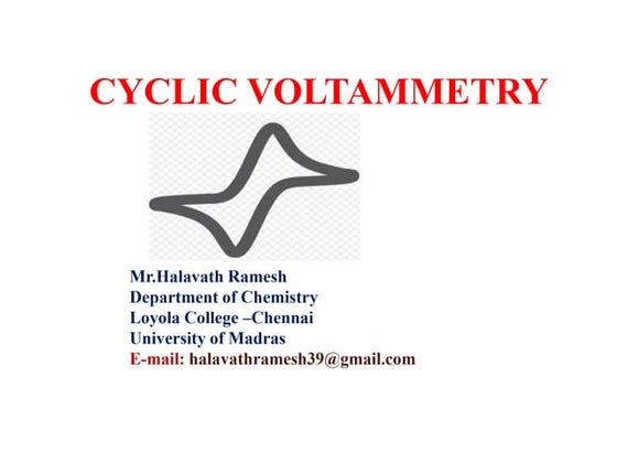 Cyclic Voltammetry: Principle, Instrumentation & Applications | PPT