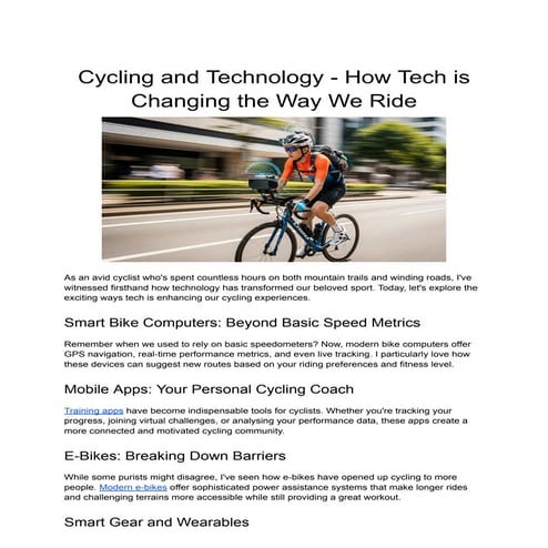 Cycling and Technology - How Tech is Changing the Way We Ride | PDF