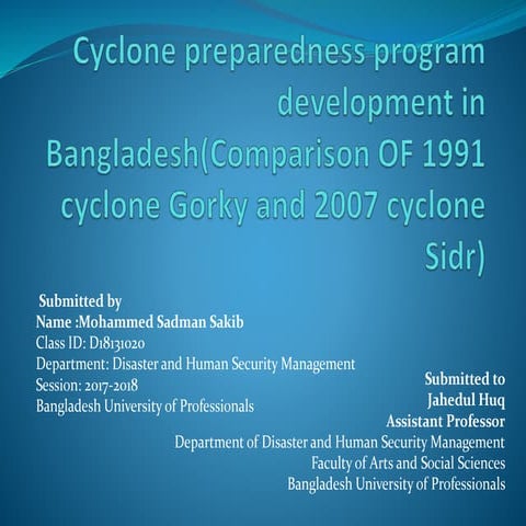 Cyclone preparedness program development in bangladesh(comparison of 1991 | PPTX