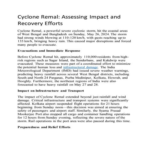 Cyclone Remal: Assessing Impact and Recovery Efforts | PDF
