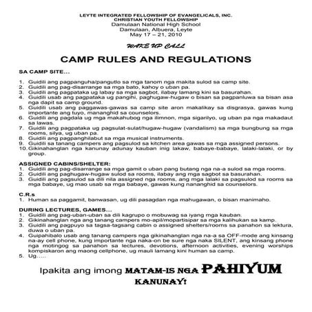 Cyf camp rules & regulations | PDF