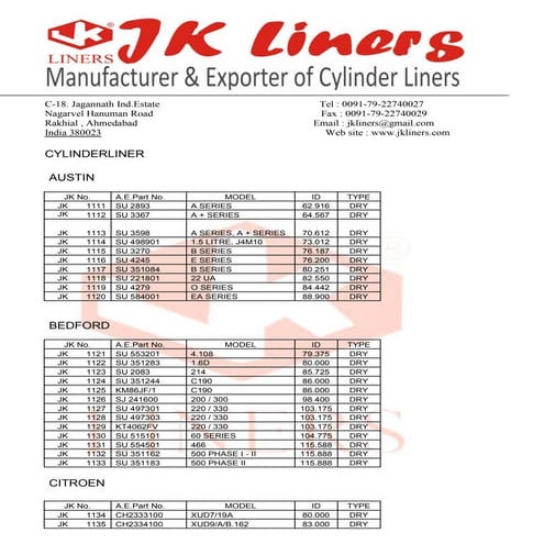 Cylinder liner catalog - jkliners.com