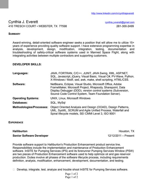 Cynthia Everett, Senior engineering staff at All points logistics