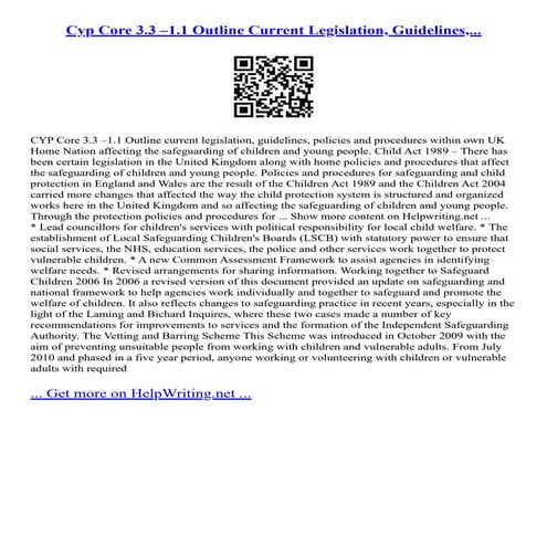 Cyp Core 3.3 –1.1 Outline Current Legislation, Guidelines,... | PDF