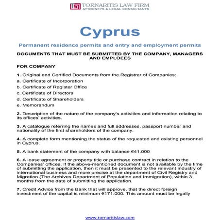 Cyprus permanent residence permits and entry and employment permits | PDF