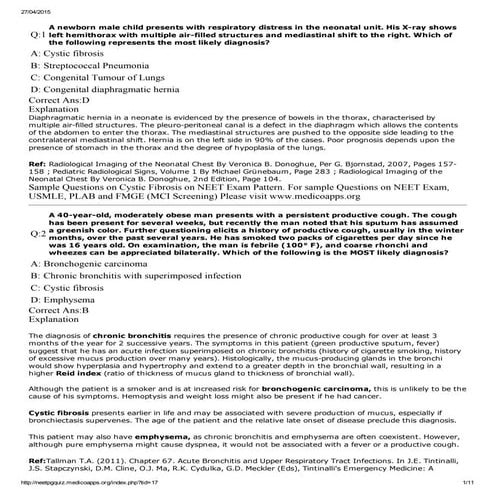 Cystic fibrosis sample questions based on neet pg , usmle, plab and ...