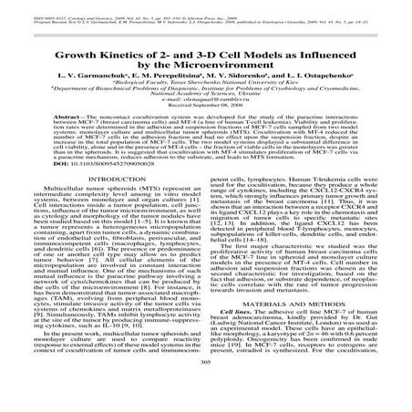 Growth Kinetics of 2- and 3-D Cell Models as Influenced by the ...