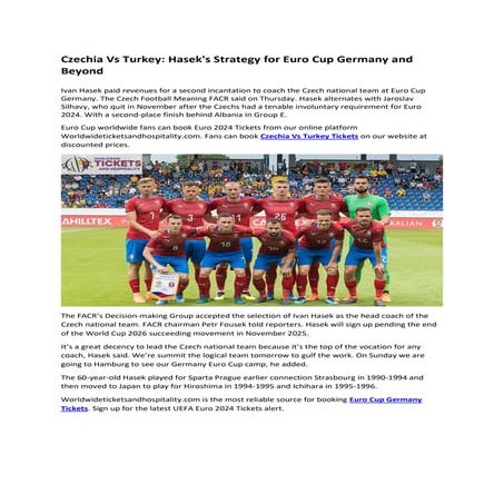 Czechia Vs Turkey Hasek's Strategy for Euro Cup Germany and Beyond.docx ...