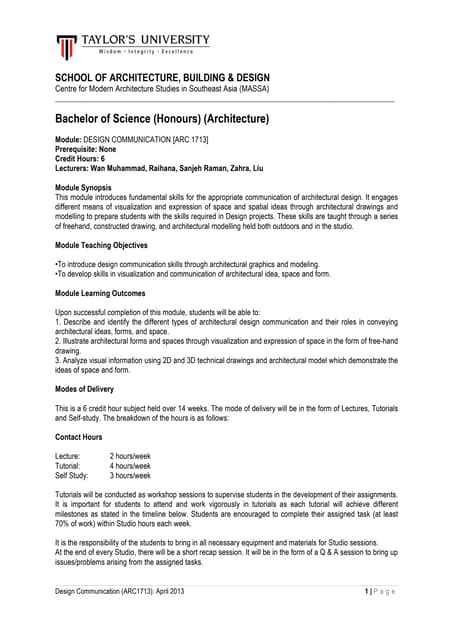 Arch design studio 1 module outline | PDF | Professional School | Postgraduate Education