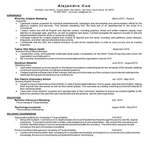 Alex Cue - Resume 2016 | DOCX