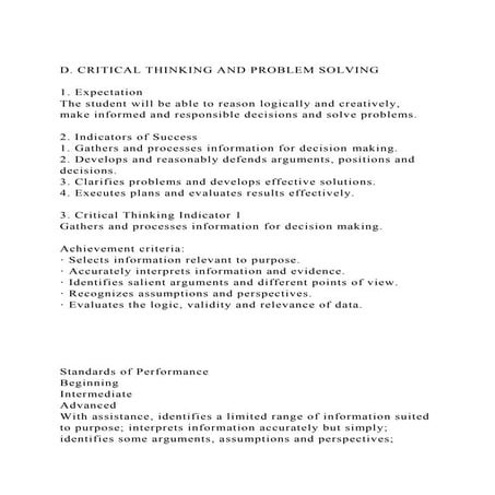 D. CRITICAL THINKING AND PROBLEM SOLVING1. ExpectationThe st.docx