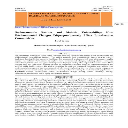 Socioeconomic Factors and Malaria Vulnerability: How Environmental ...