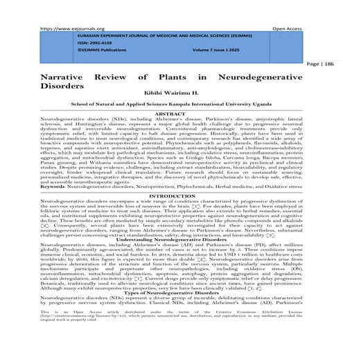 Narrative Review of Plants in Neurodegenerative Disorders (www.kiu.ac ...