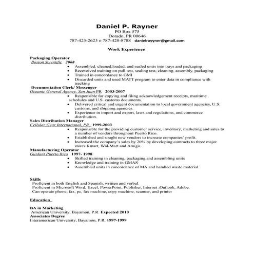 D Rayner Resume | DOC