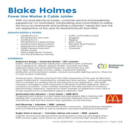 Blake Holmes resume 16 | PDF | Rugby League | Rugby