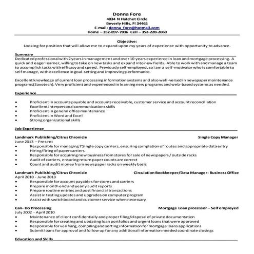 Donna Fore Resume | DOCX