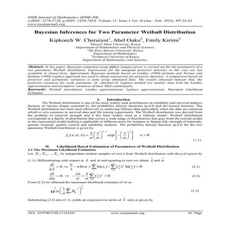 Bayesian Inferences For Two Parameter Weibull Distribution Pdf