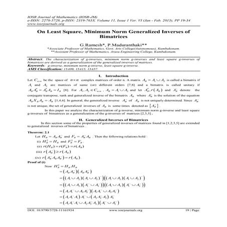 On Least Square, Minimum Norm Generalized Inverses of Bimatrices | PDF