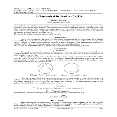 A Geometrical Derivation of π (Pi) | PDF