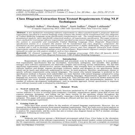Class Diagram Extraction From Textual Requirements Using Nlp Techniques