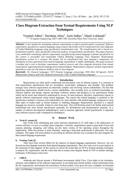 Class Diagram Extraction From Textual Requirements Using Nlp Techniques