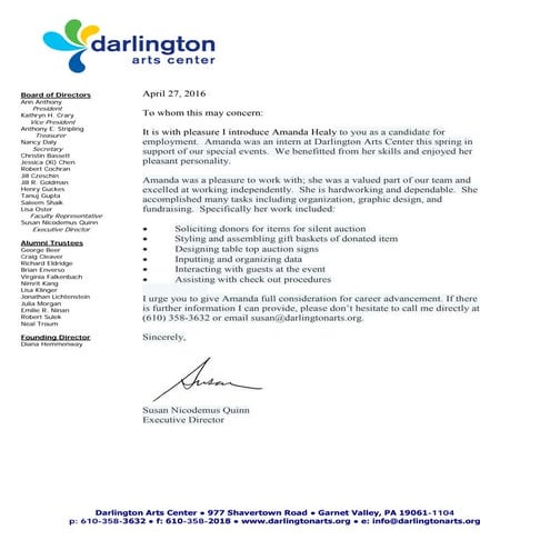 Letter of Recommendation - Susan Quinn, DAC, Spring 2016 | PDF